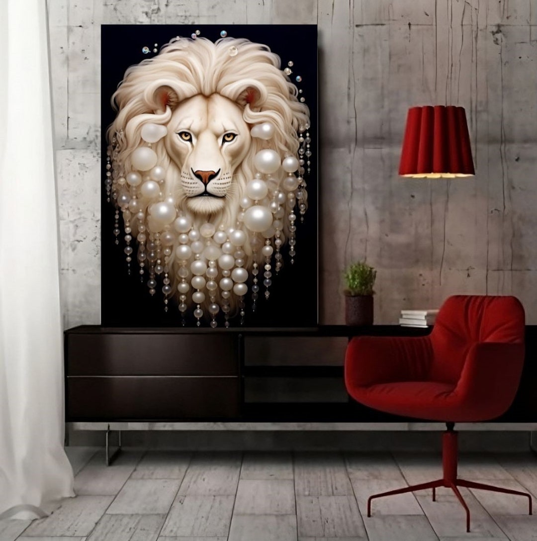 Pearl Lion Art Print, Elegant Animal Painting (digital Download) - Etsy