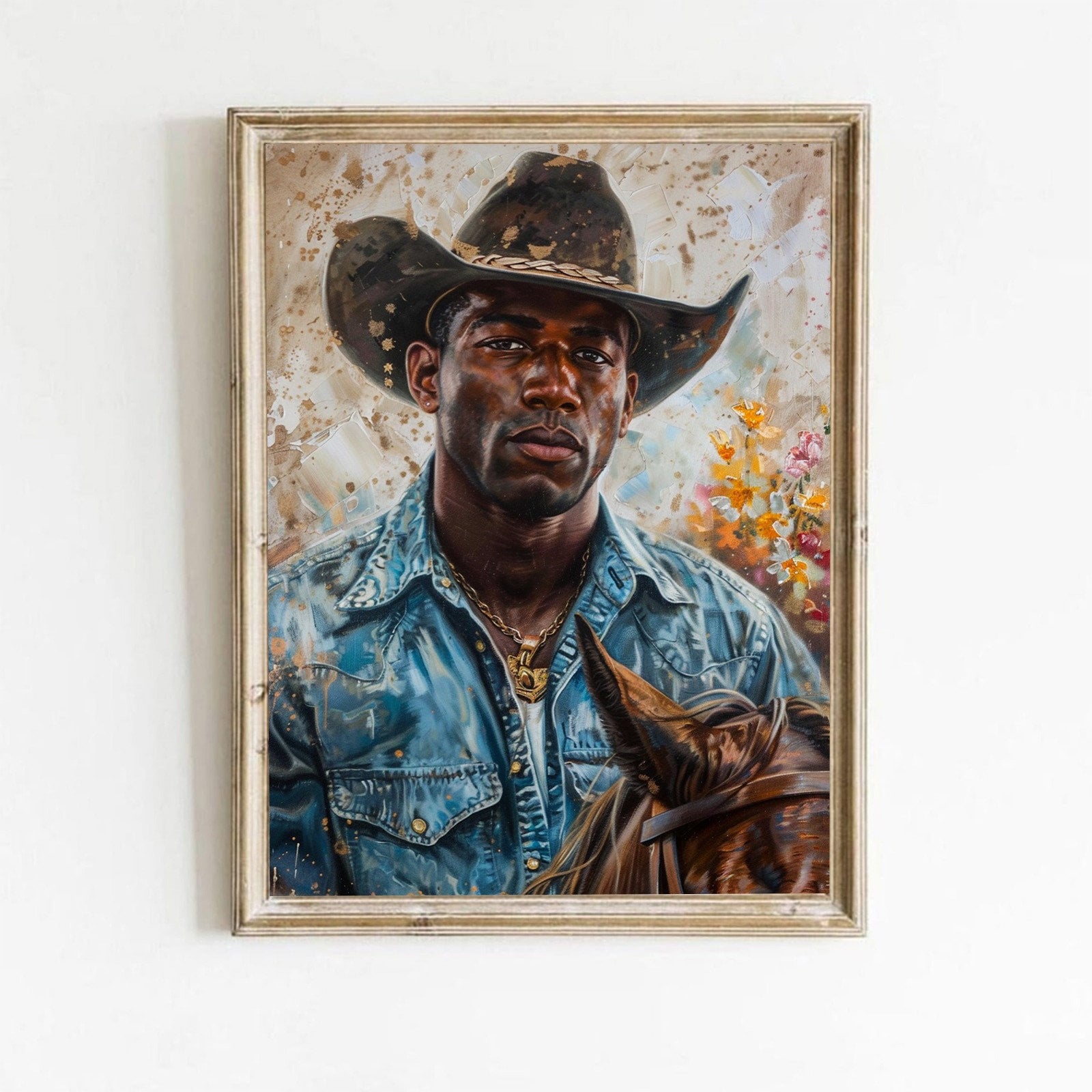 Black Cowboy Art, Western Oil Painting, Cowboy Wall Art, Rodeo Poster ...