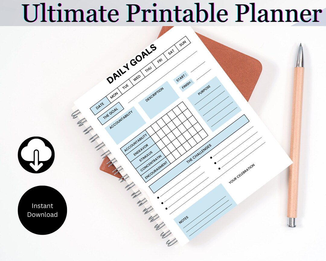 Watercolor Blue Minimalist Daily Goals Planner, Goal Planner, Goal ...