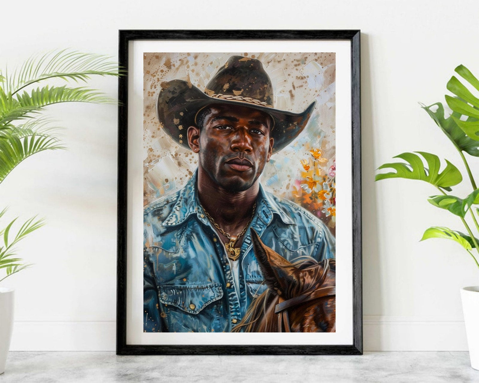 Black Cowboy Art, Western Oil Painting, Cowboy Wall Art, Rodeo Poster ...