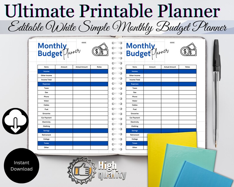 Editable Monthly Budget Planner, Simple Printables, Monthly Budget ...