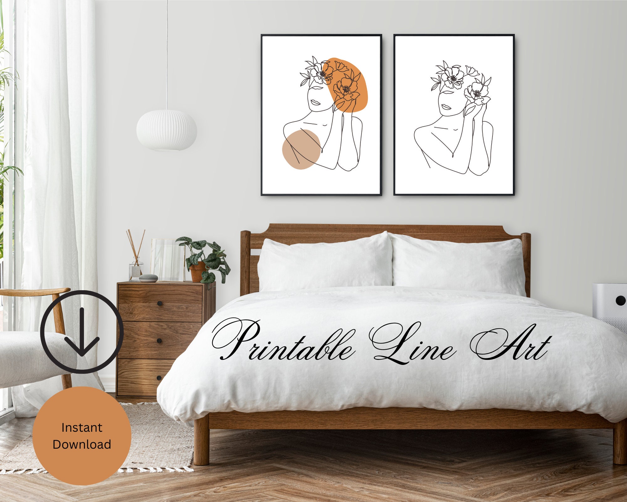 Women Drawing Line Art, Printable Wall Art Digital Download, Above Bed ...