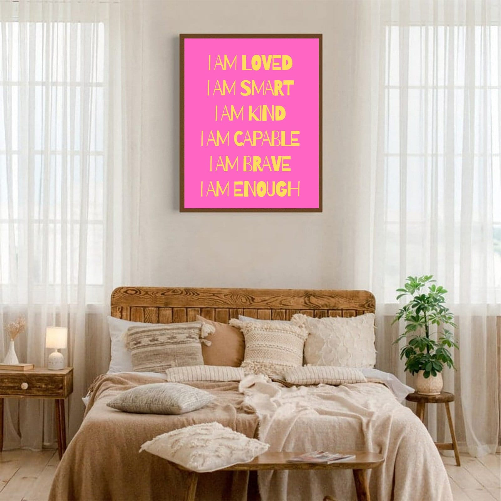 I Am Affirmation Pink Yellow Poster Funky 70s Pink Wall Art Digital ...
