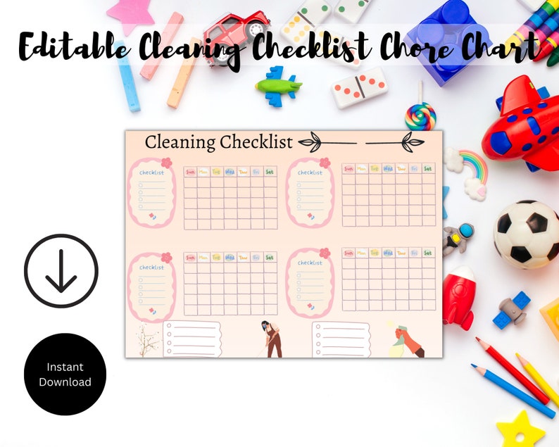 Editable Cleaning Checklist Chore Chart, Weekly Planner (PDF) - Etsy