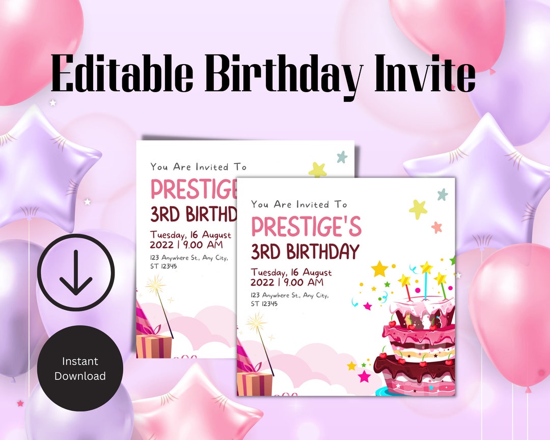 Colorful Birthday Party Invitation, Editable Template (digital Download ...