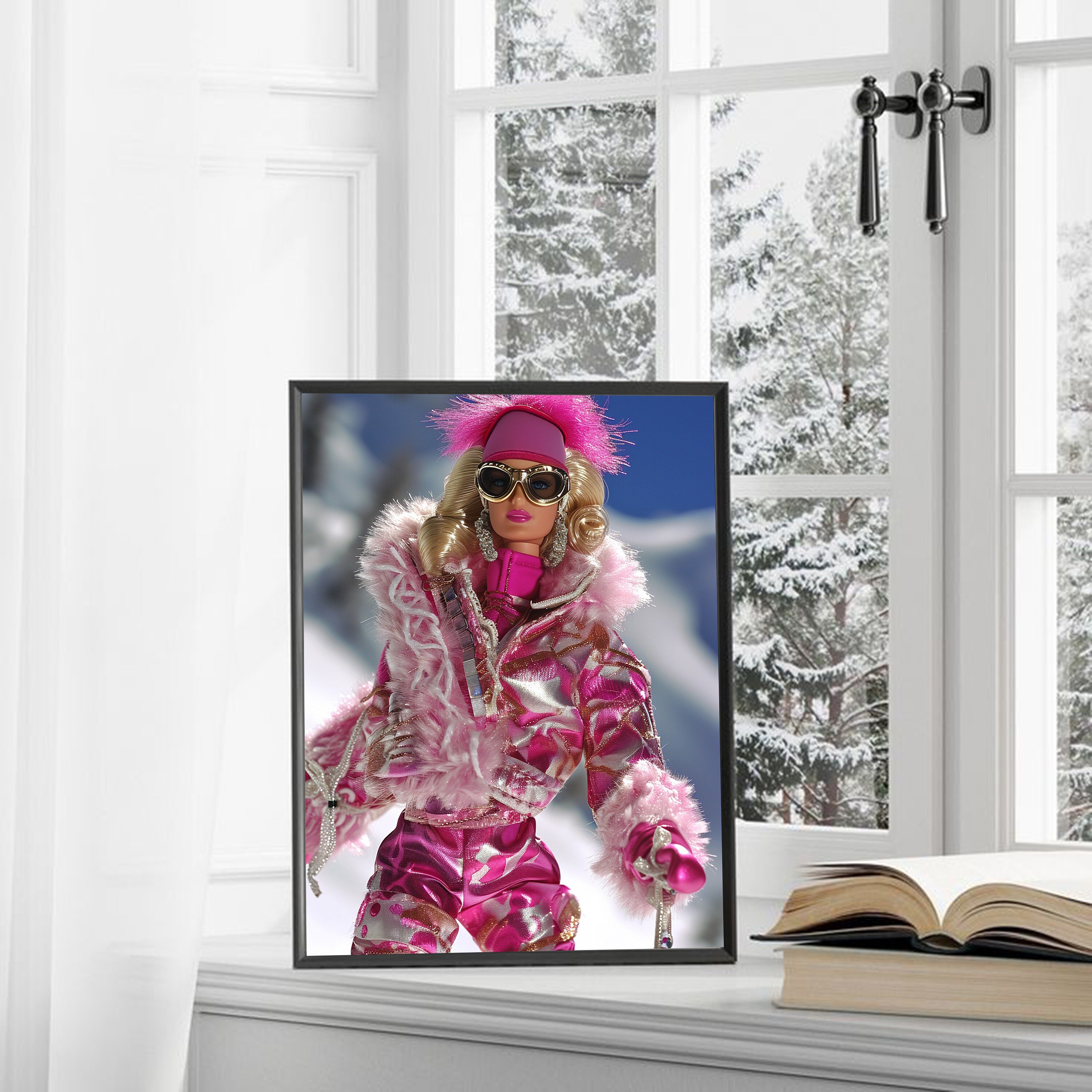 Barbie Poster Ski Barbie Pink Ski Suit Printable Wall Art Doll Poster ...