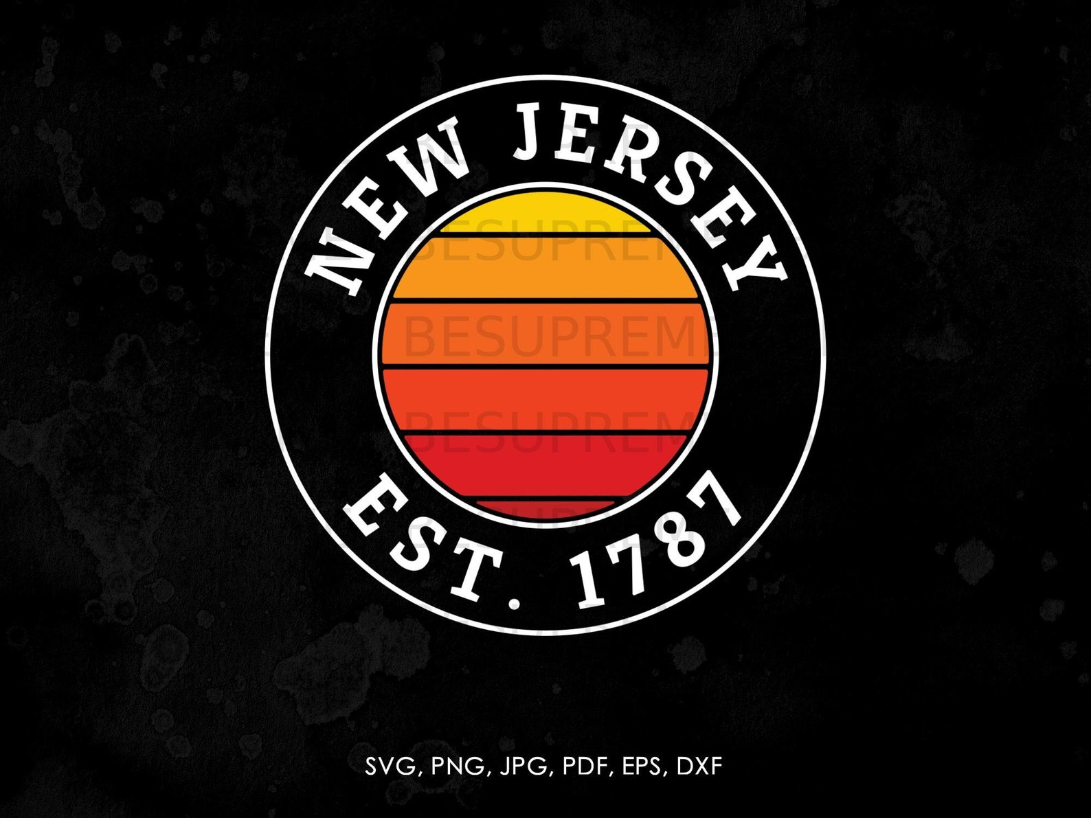 New Jersey Svg, New Jersey State Svg | Retro Sunset, United States Png ...