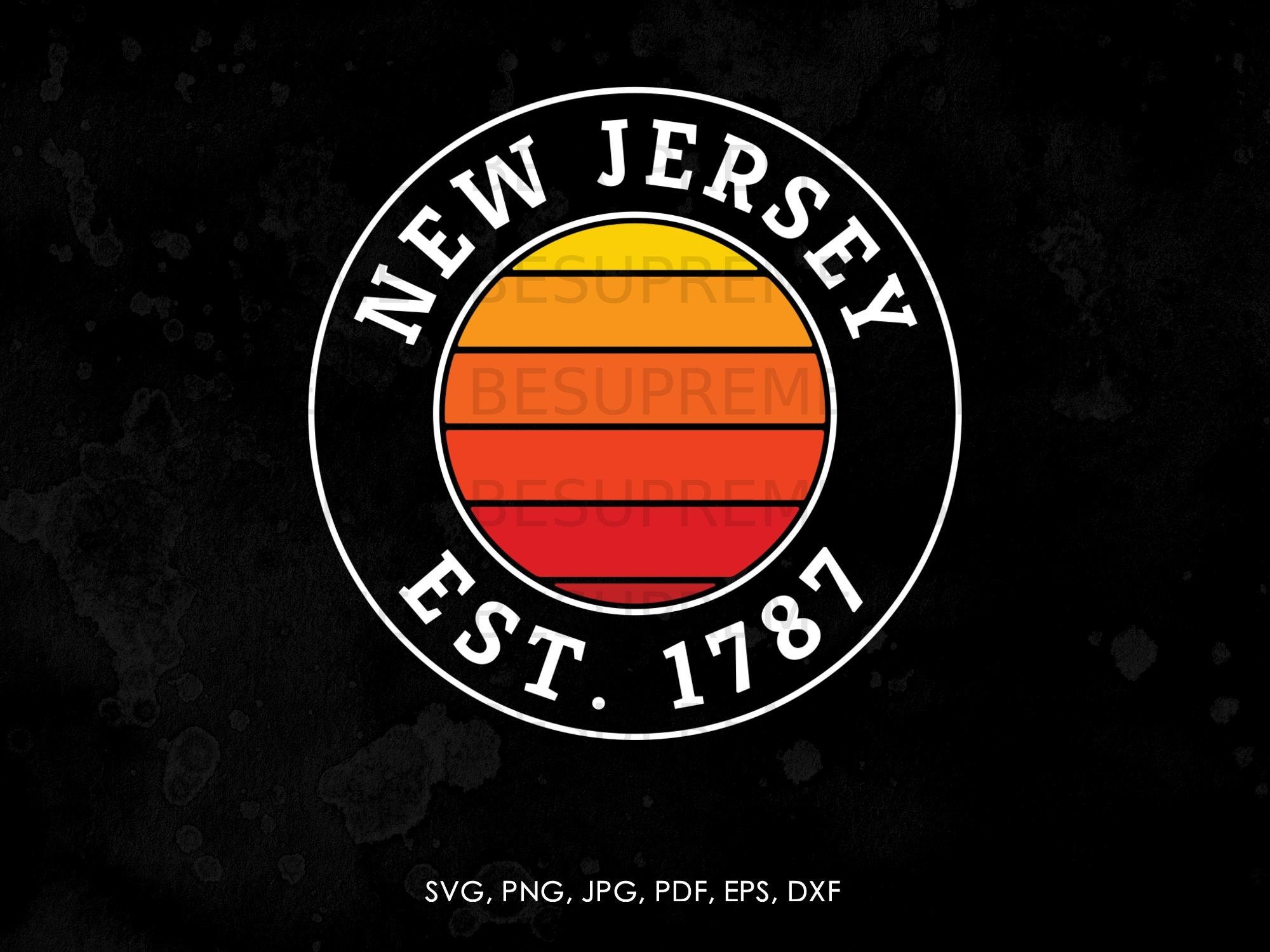 New Jersey Svg, New Jersey State Svg | Retro Sunset, United States Png ...
