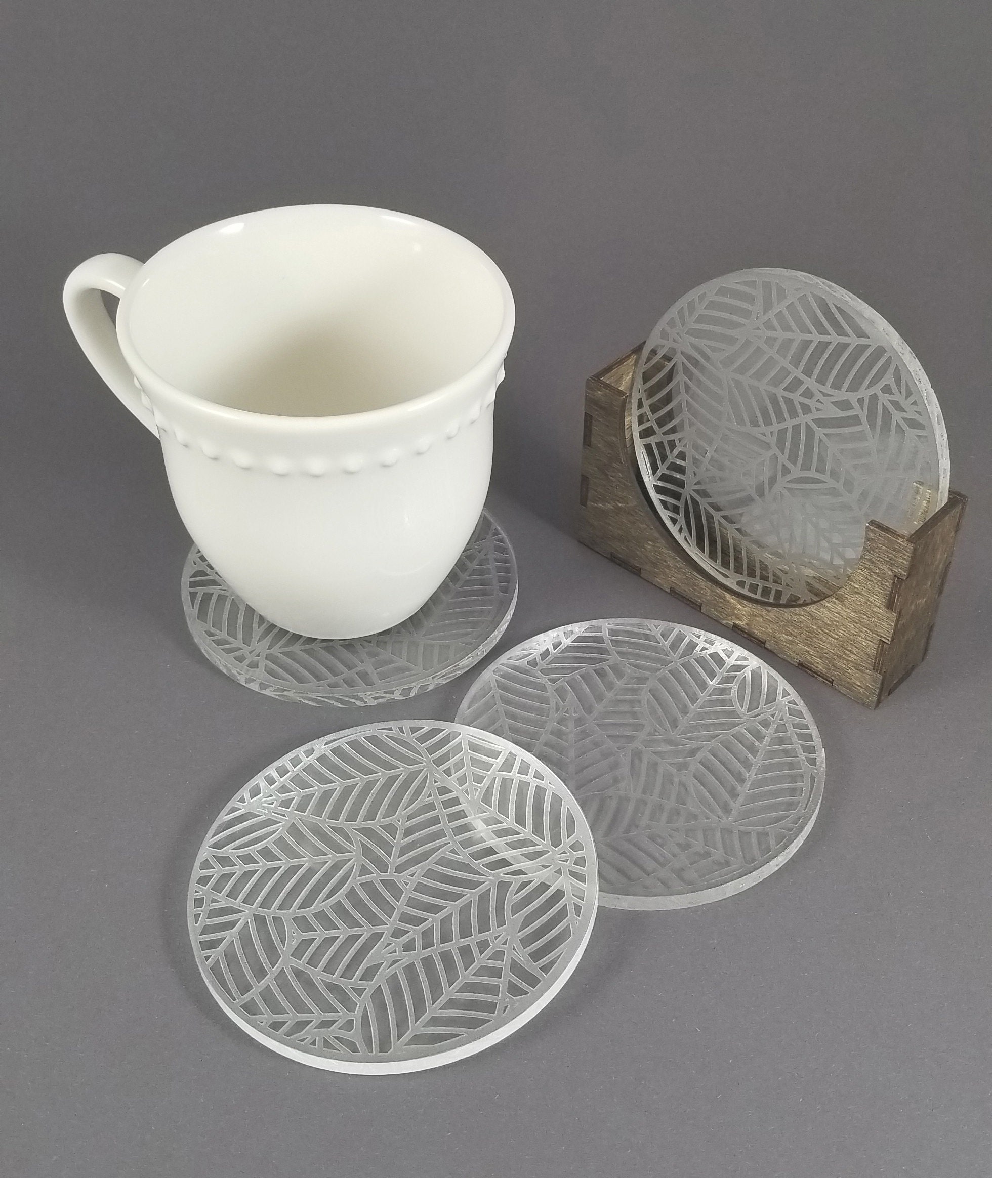 Laser Cut Acrylic Drink/cup Coasters - Leaf Pattern Design (set of 4 ...