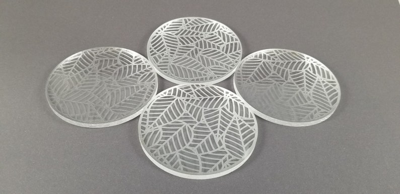 Laser Cut Acrylic Drink/cup Coasters - Leaf Pattern Design (set of 4 ...