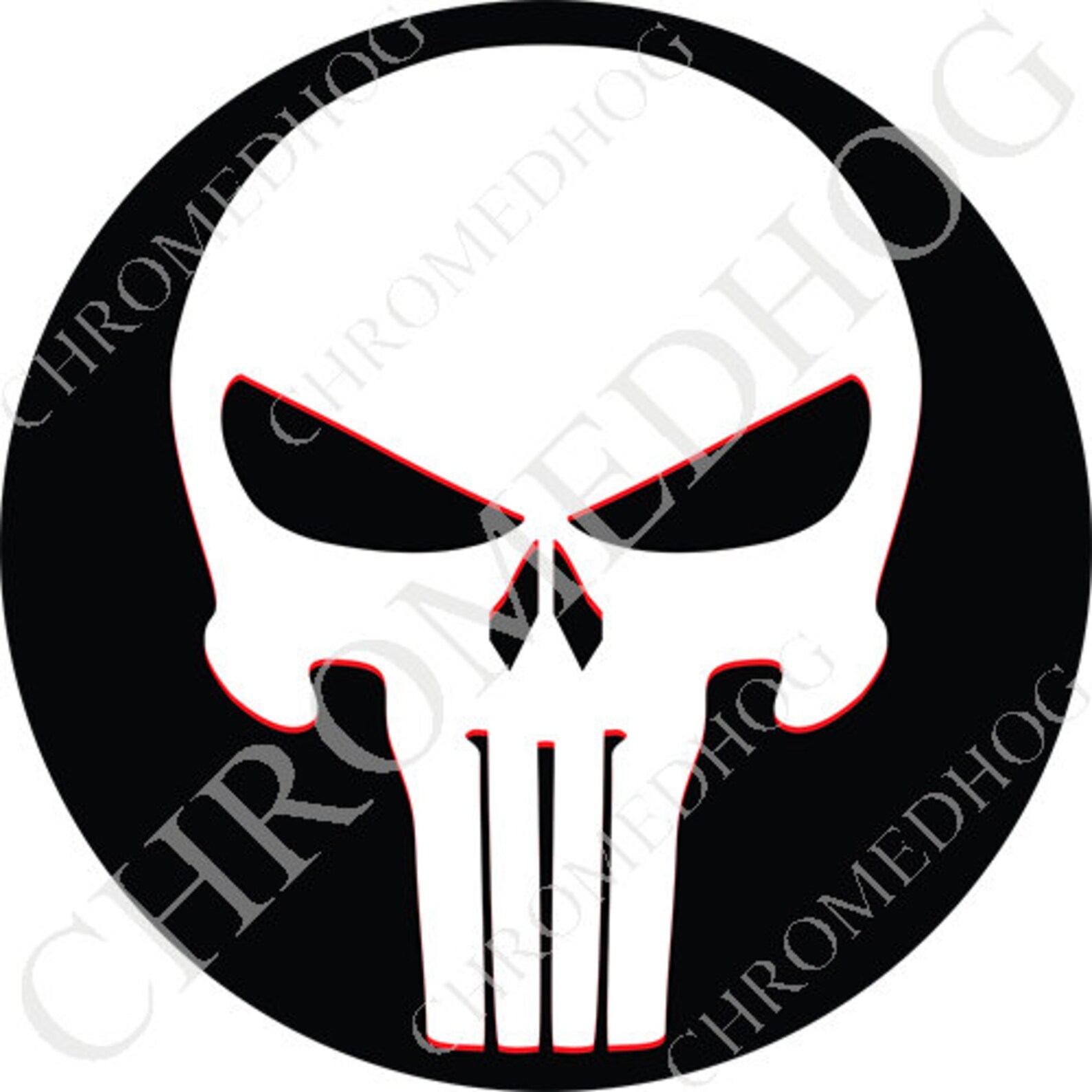 Premium Round Flat Sticker White Punisher Skull Black You Pick Size 1-5 ...