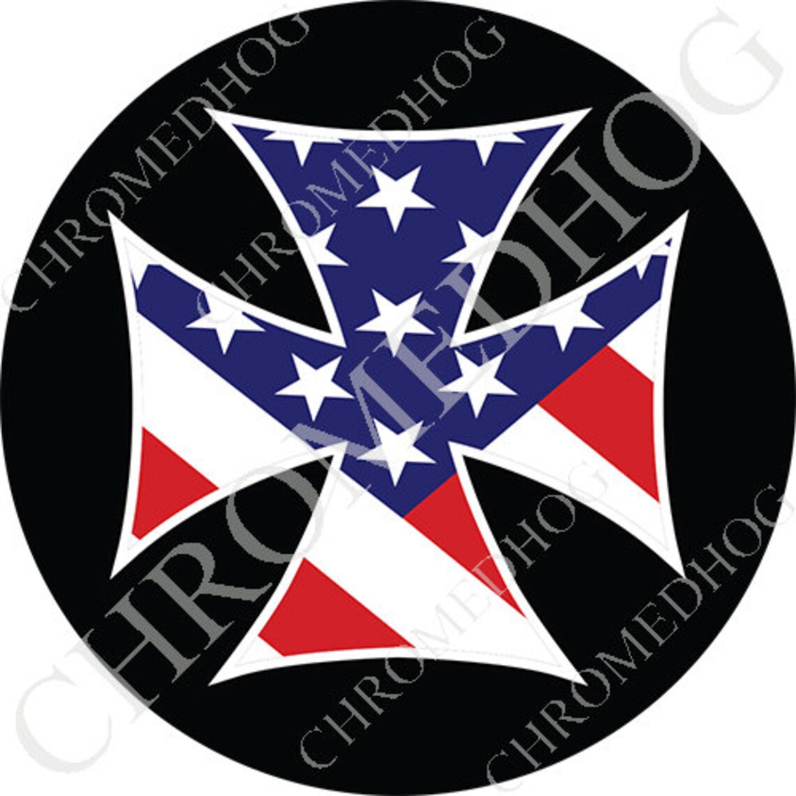 Premium Round Flat Sticker USA Flag Iron Cross Black You pick size 1-5 ...