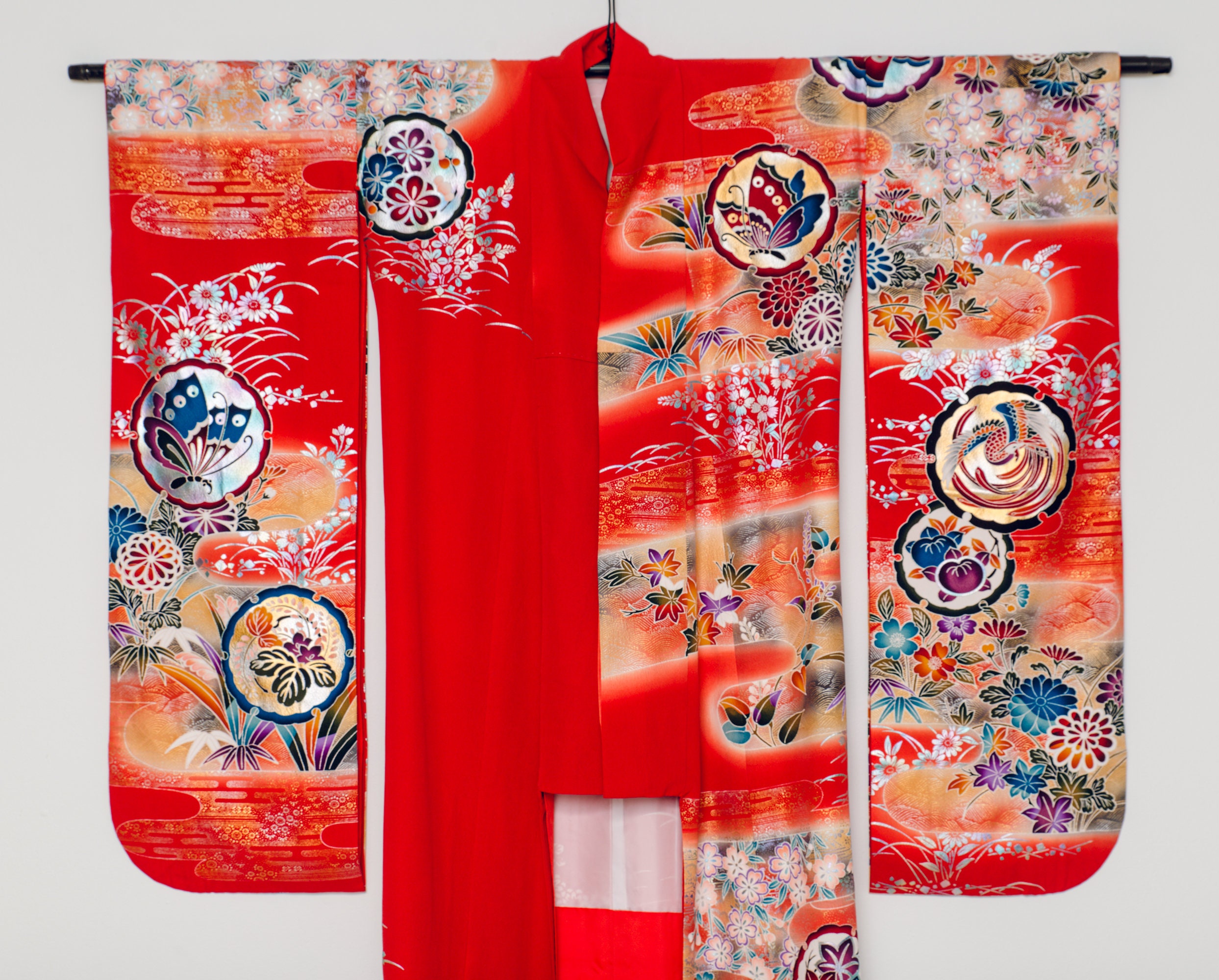 Red Kakeshita wedding Furisode With Some Silver and Gold and - Etsy