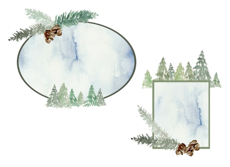 Watercolor Evergreen Pine Needles Spruce Fir Frames Clip Art Digital ...
