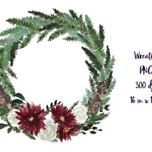 Watercolor Christmas Wreath Holiday Clip Art Printable Floral ...