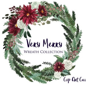 Watercolor Christmas Wreath Holiday Clip Art Printable Floral ...