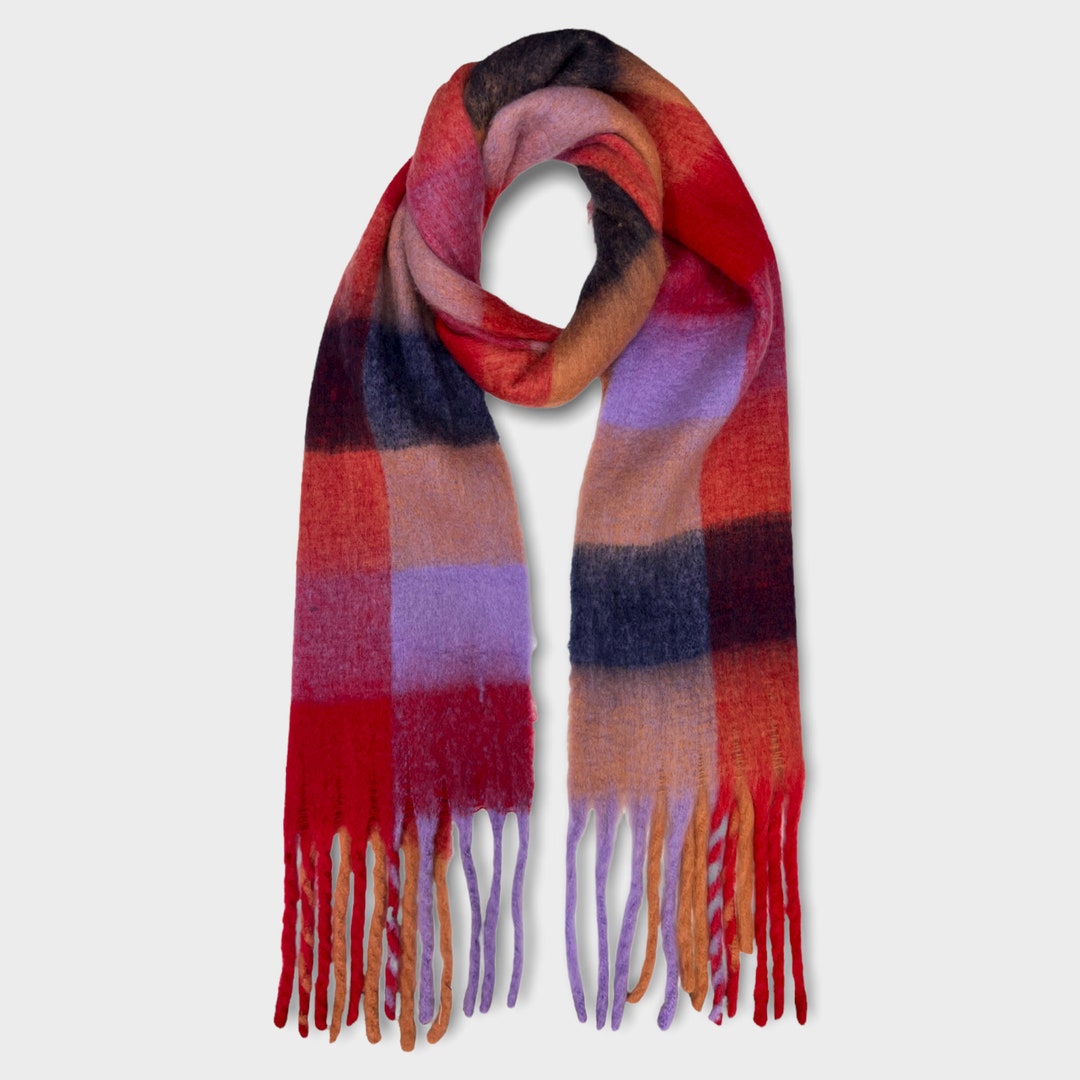 Wool Blend Winter Scarf: Multicheck Fluffy Unisex Scarf - Etsy