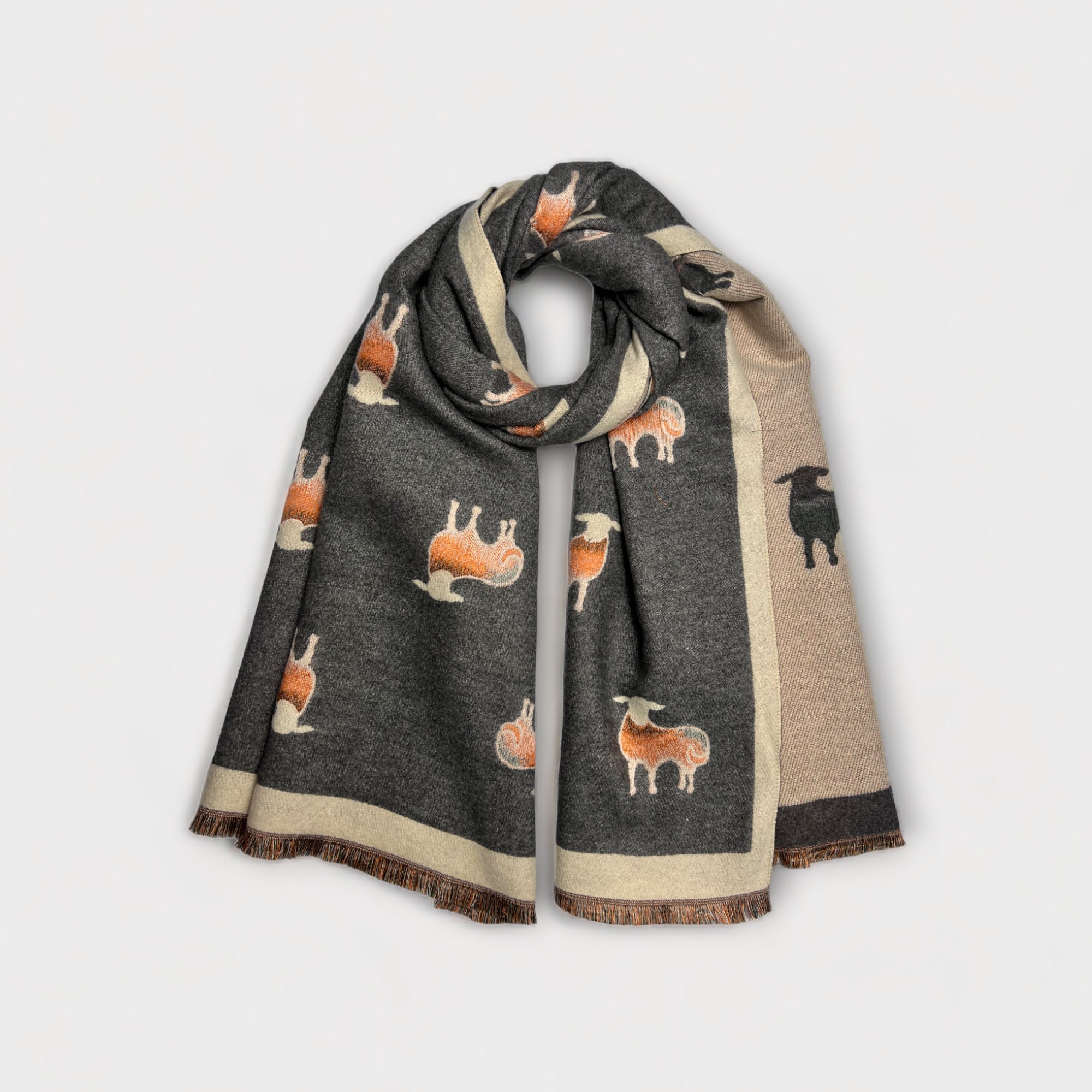 Grey Sheep Woven Print on Cashmere Blend Scarf Finished With - Etsy UK