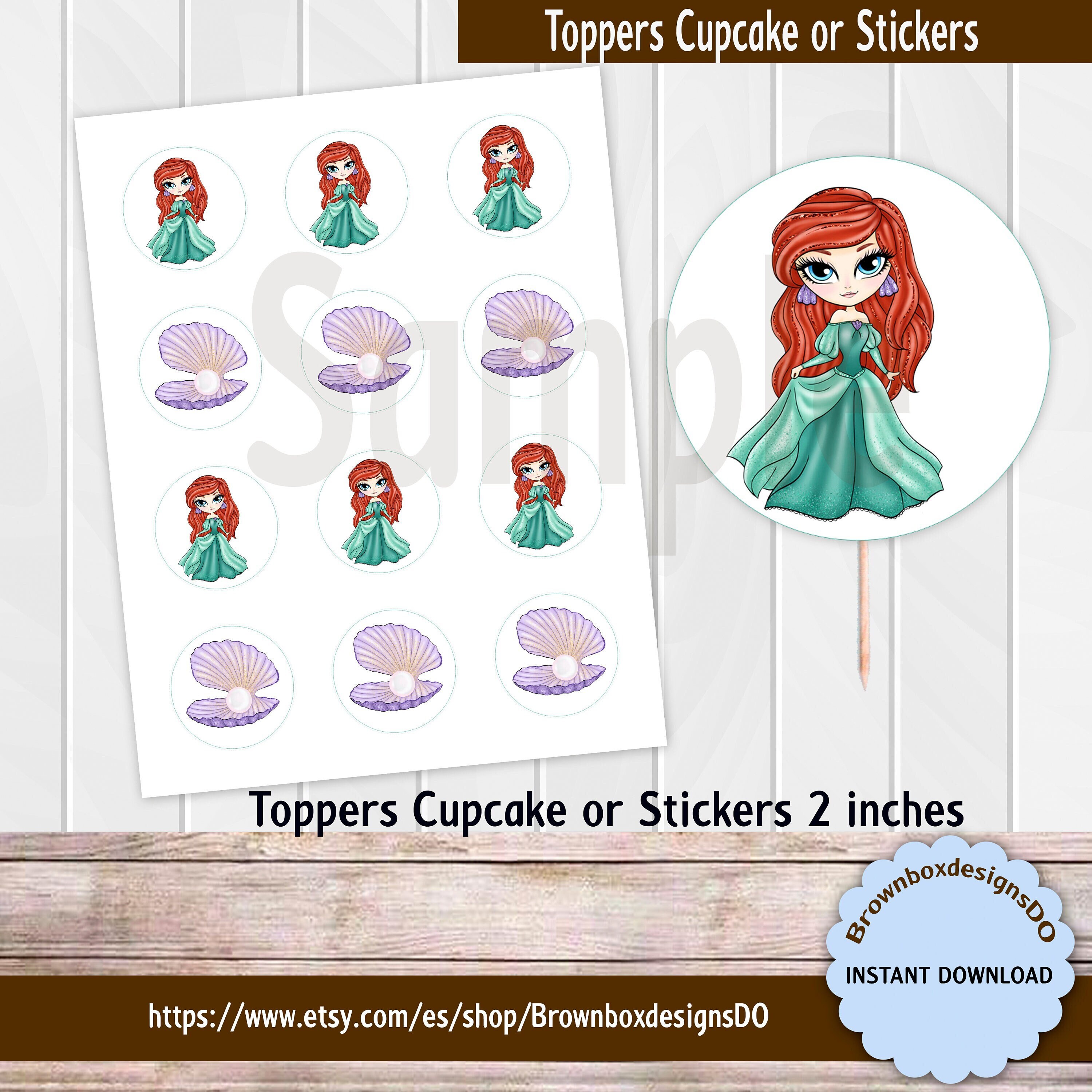 Ariel Cupcake Toppers, Ariel Labels, Ariel Stickers, Ariel Birthday ...