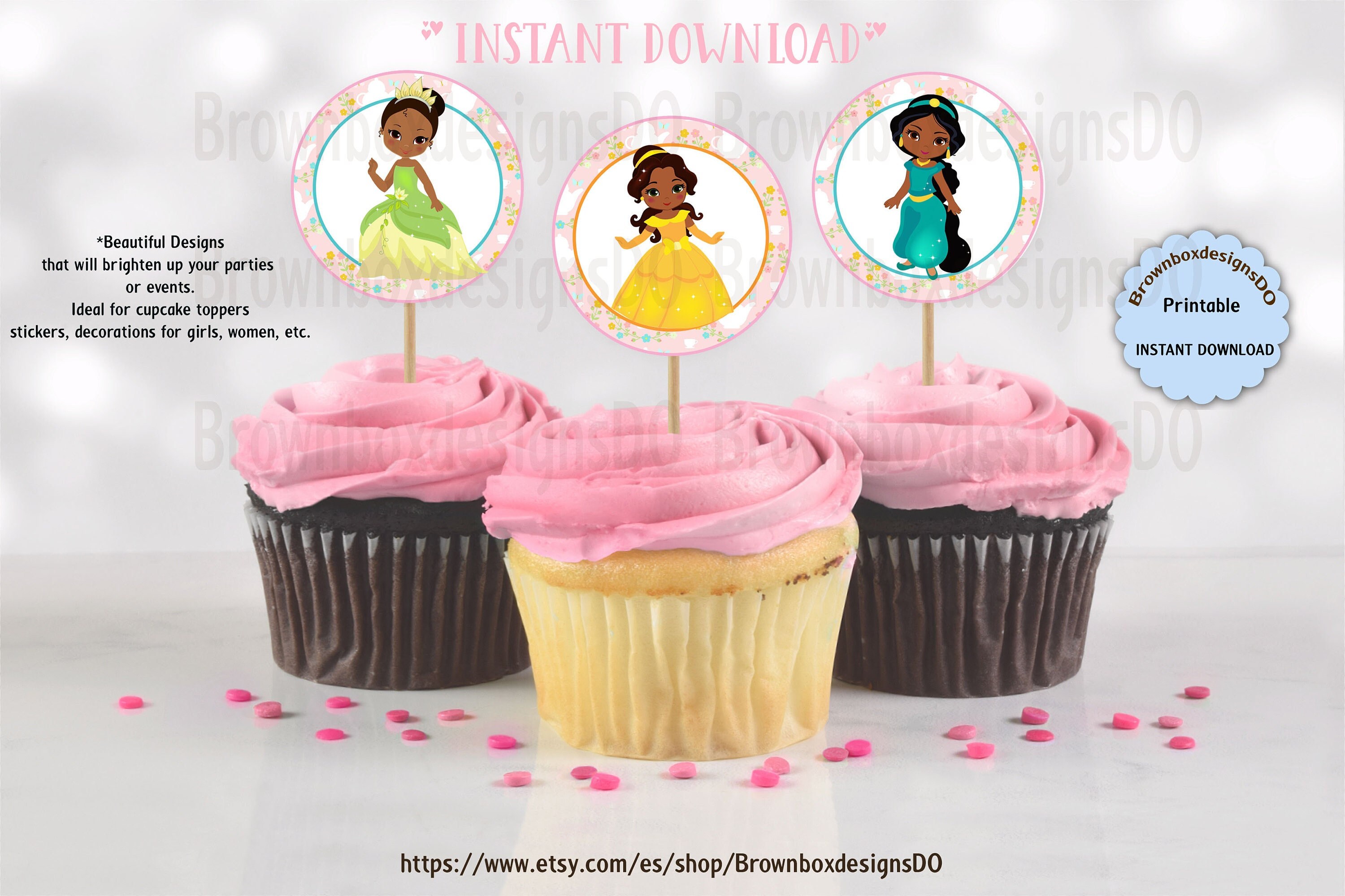 Instant Download, Princess Multicultural, Tea Party Toppers, Princess ...
