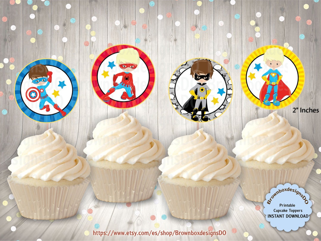 INSTANT DOWNLOAD Superhero Printables Cupcake Toppers, Superhero Labels ...
