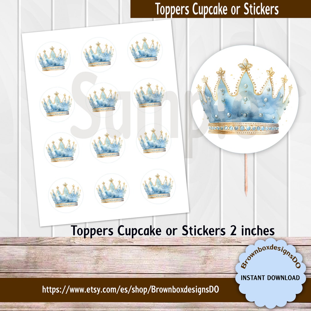 Crown Cupcake Toppers, Crown Stickers, Crown Labels, Watercolor Crown ...