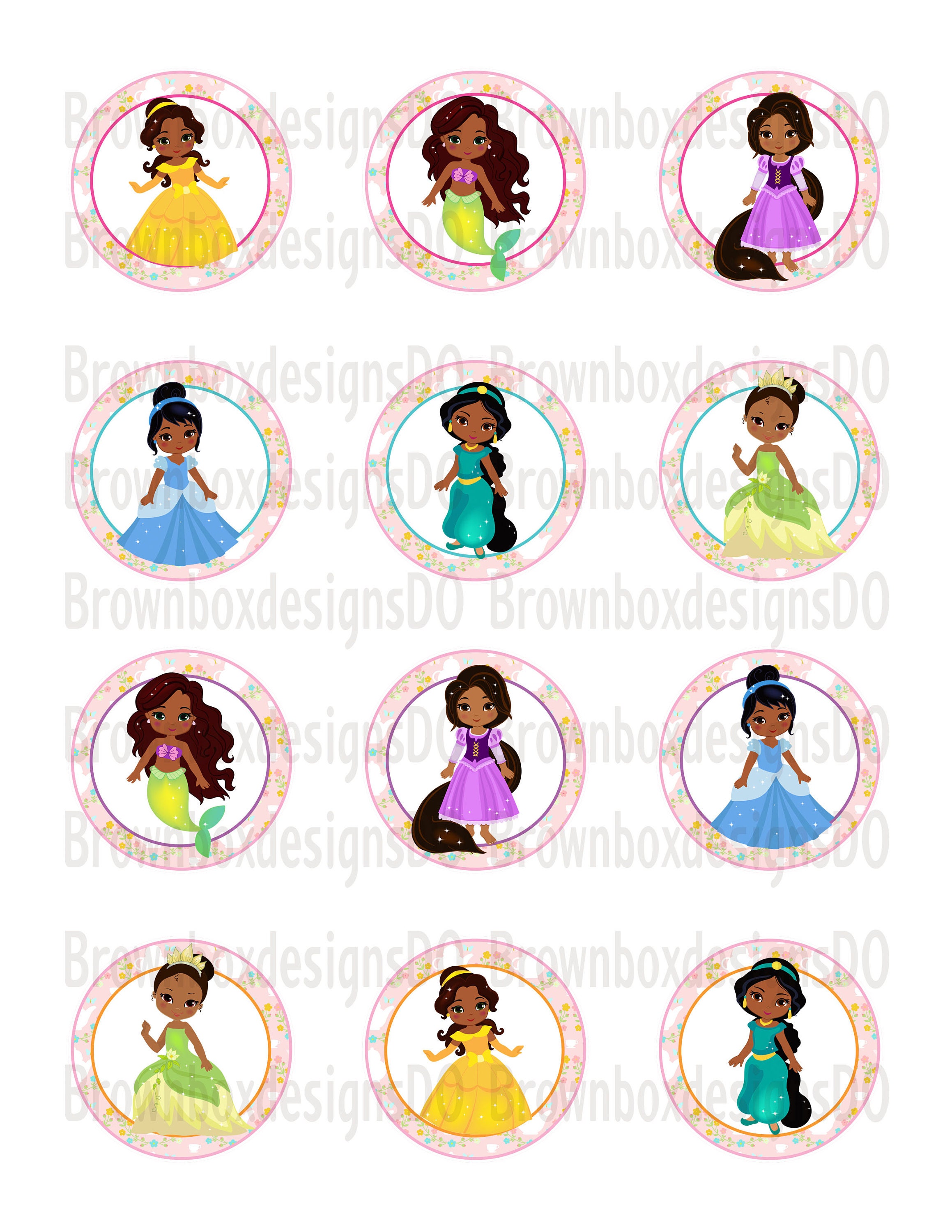 Instant Download, Princess Multicultural, Tea Party Toppers, Princess ...