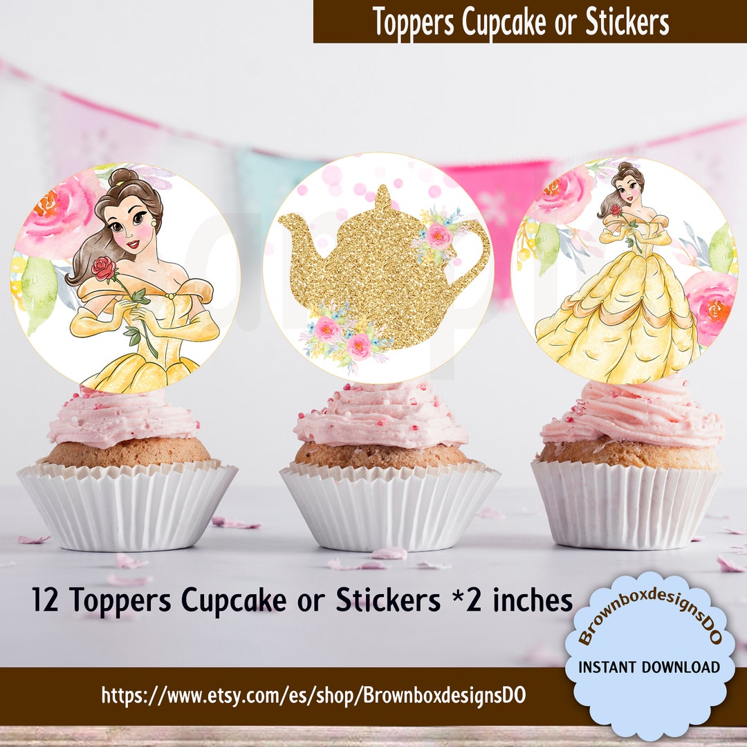 INSTANT DOWNLOAD, Belle Tea Party, Cupcake Topper, Belle Toppers ...
