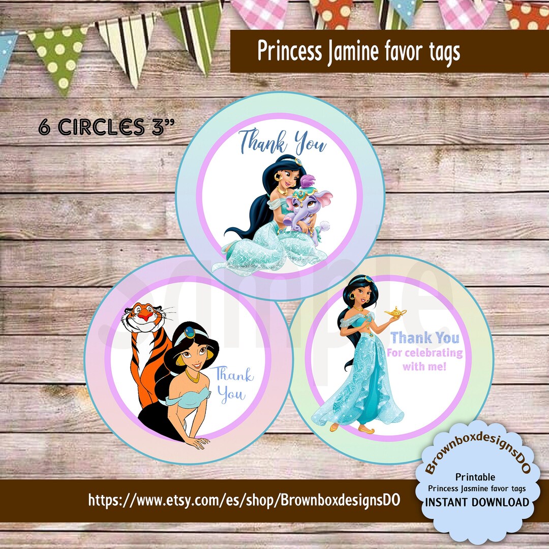 INSTANT DOWNLOAD Princess Jasmine Favor Tag, Thank You Tag, Princess ...