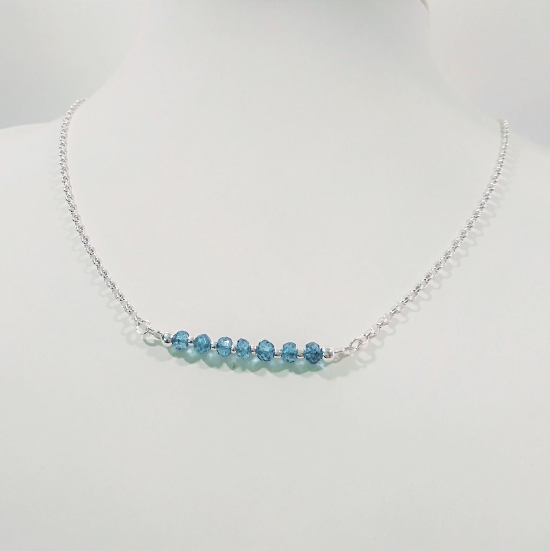 Necklace Blue Topaz Beads, 42 Cm to 50 Cm. Silver 925. Handcrafted ...