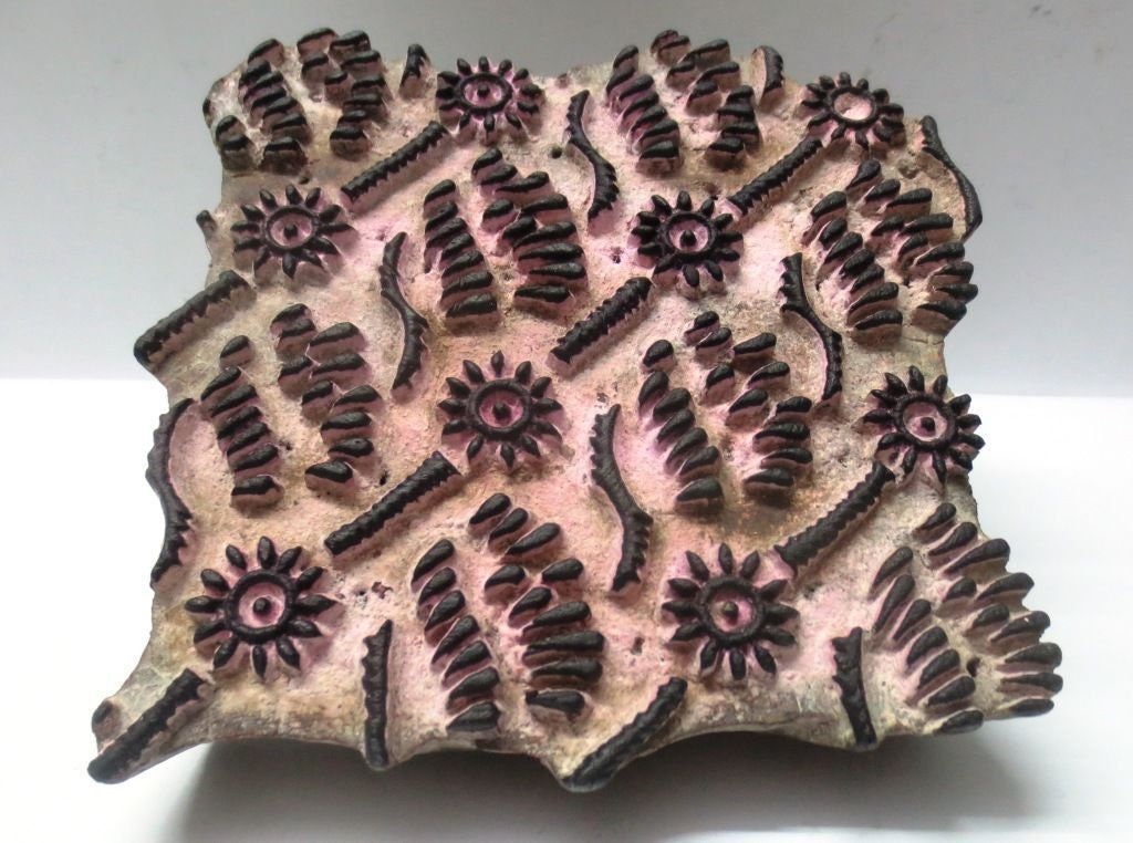 VINTAGE Wooden Hand Carved Textile Printing on Fabric Block / Stamp ...