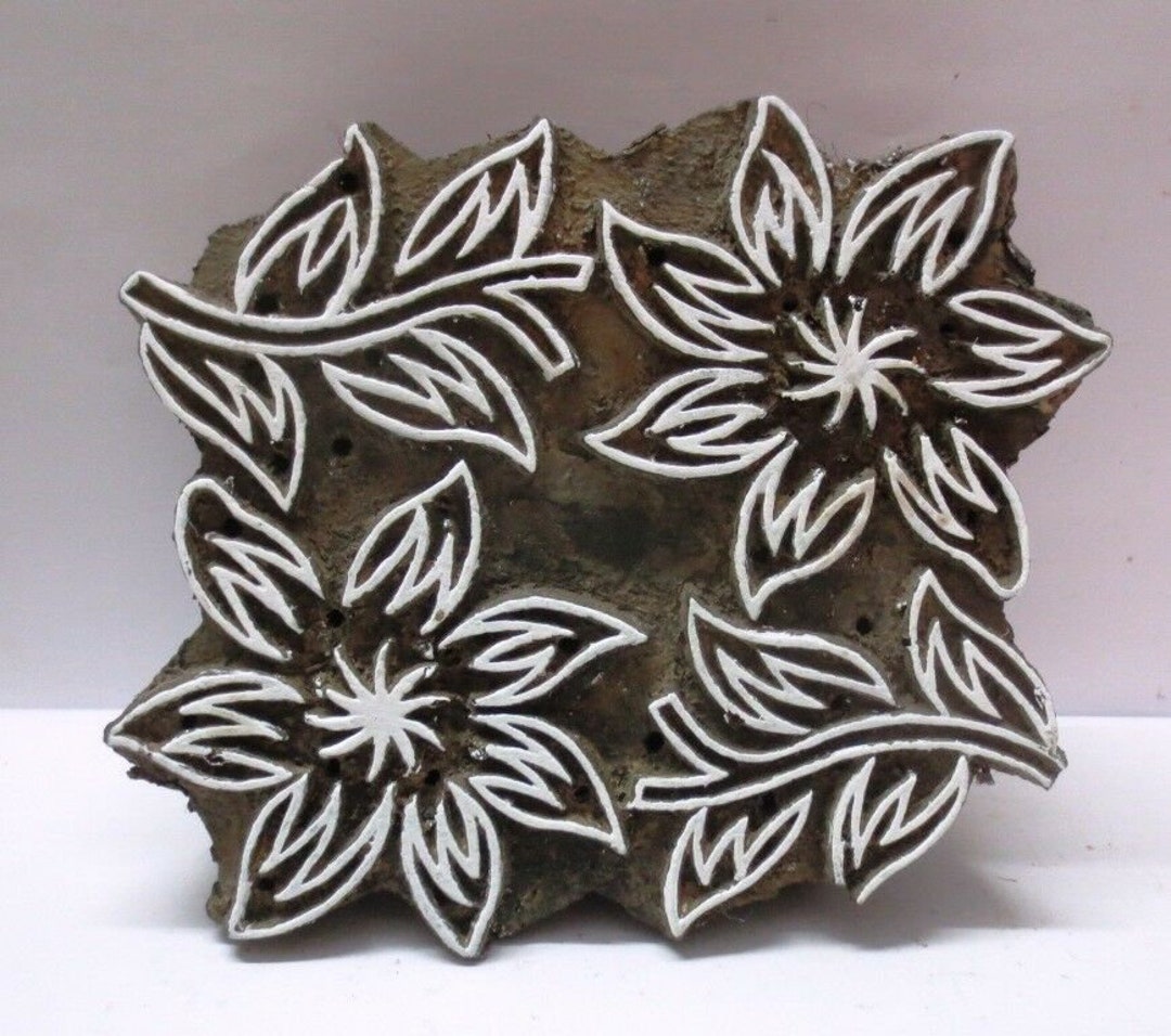 VINTAGE Wooden Hand Carved Textile Printing on Fabric Block / Stamp ...