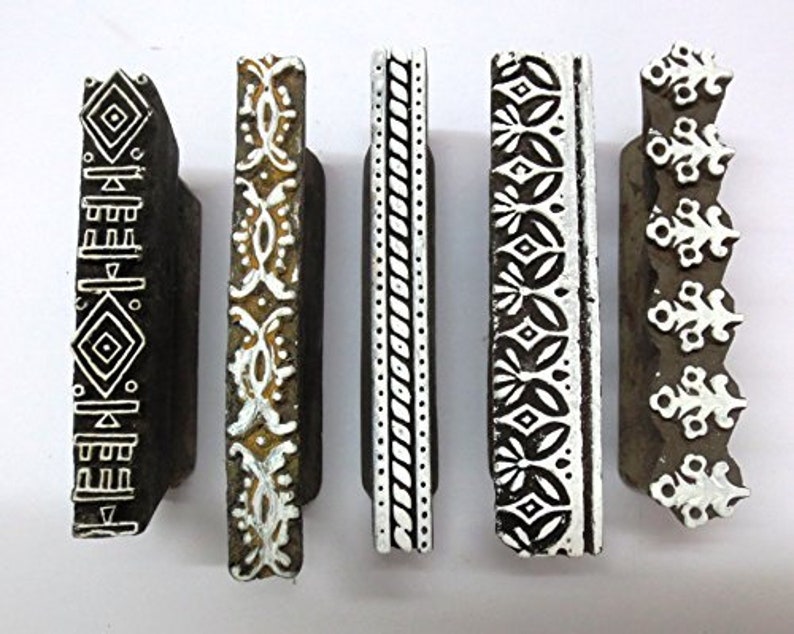 Lot of 5 Indian Wooden Blocks Hand Carved Textile Printing on Fabric ...