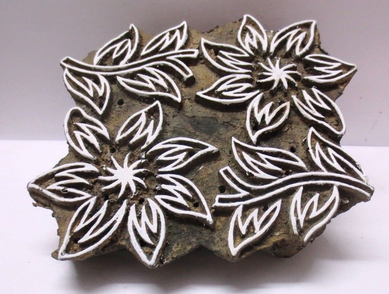 VINTAGE Wooden Hand Carved Textile Printing on Fabric Block / Stamp ...