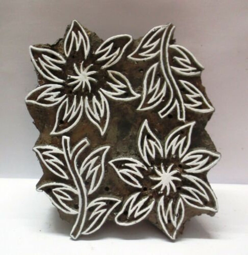 VINTAGE Wooden Hand Carved Textile Printing on Fabric Block / Stamp ...