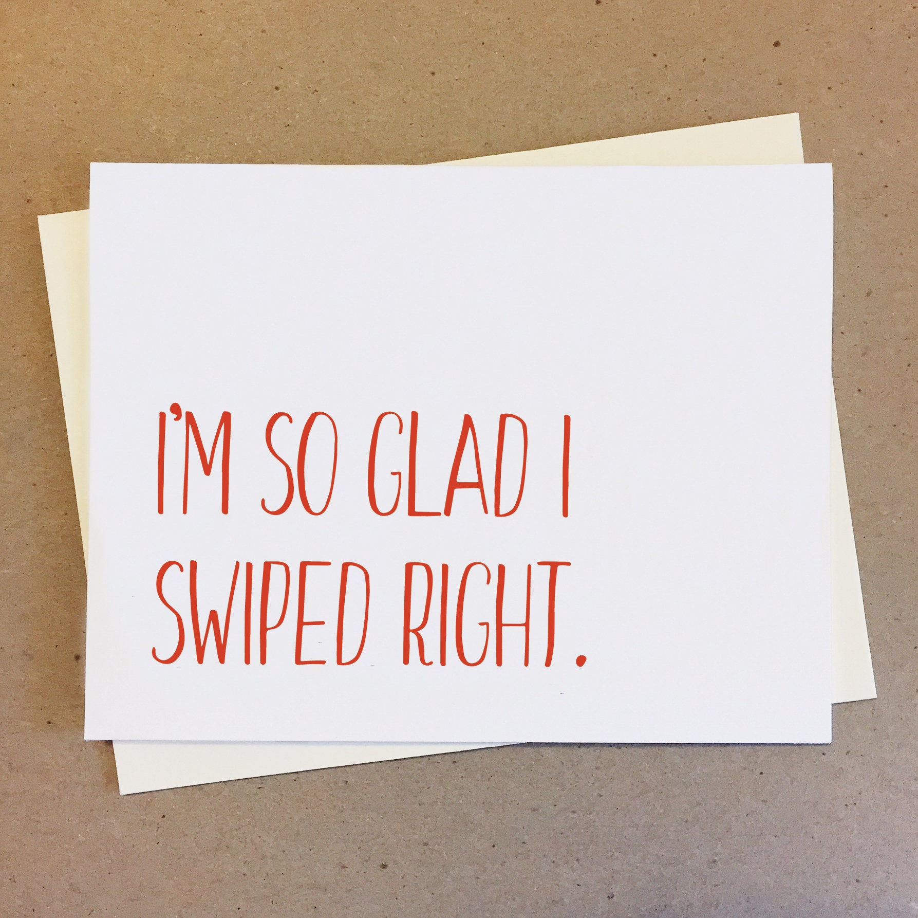 I'm so glad I swiped right. Dating App Card. Tinder Hinge | Etsy