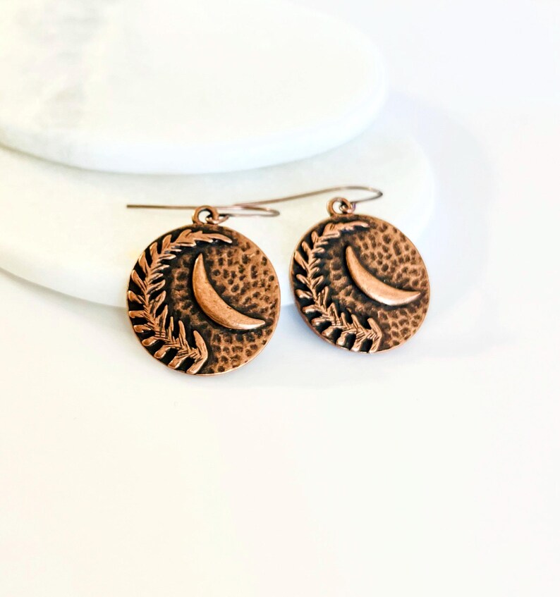 Rustic Crescent Moon and Fern Leaf Earrings, Nature Earrings, Antique ...