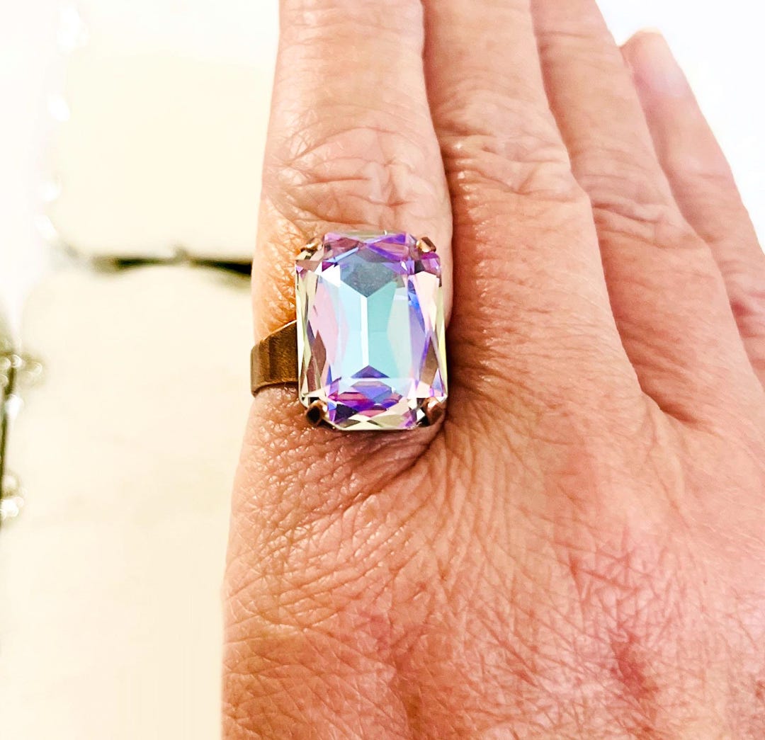 Crystal Vitrail Light Octagon Ring, Adjustable Glamour Cocktail Ring ...