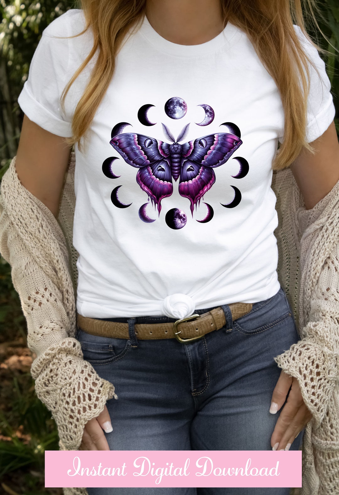 Lunar Moth Moon Phases PNG, Goth Style Moth Clipart, Sublimation Design ...