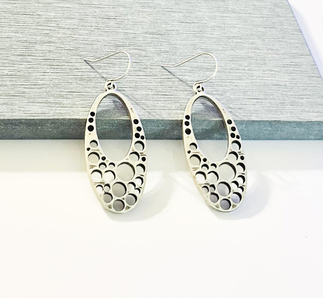 Rustic Geometric Shape Earrings, Antique Silver Plated Charm Earrings ...