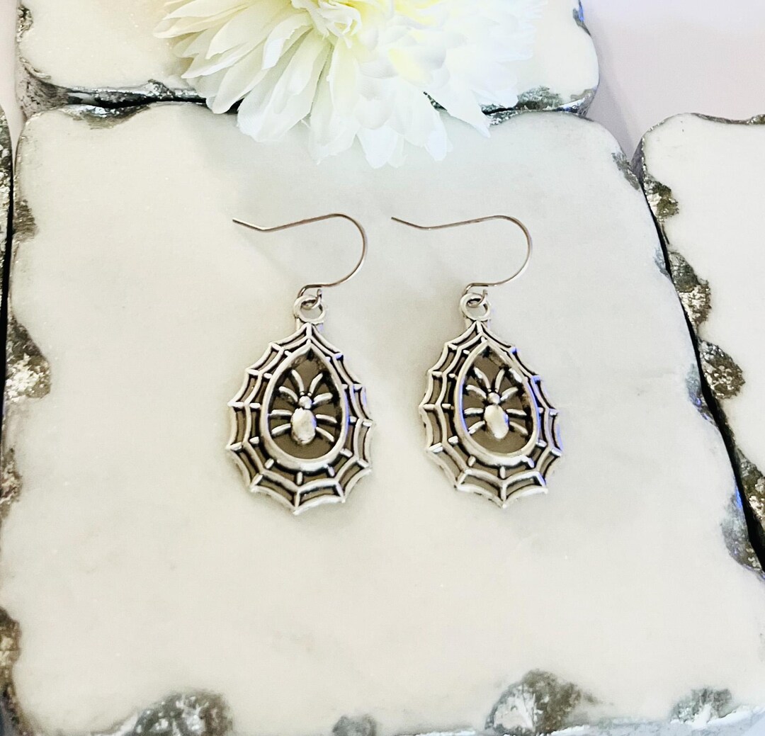 Spider Cobweb Earrings, Halloween Earrings, Insect Dangle Earrings ...