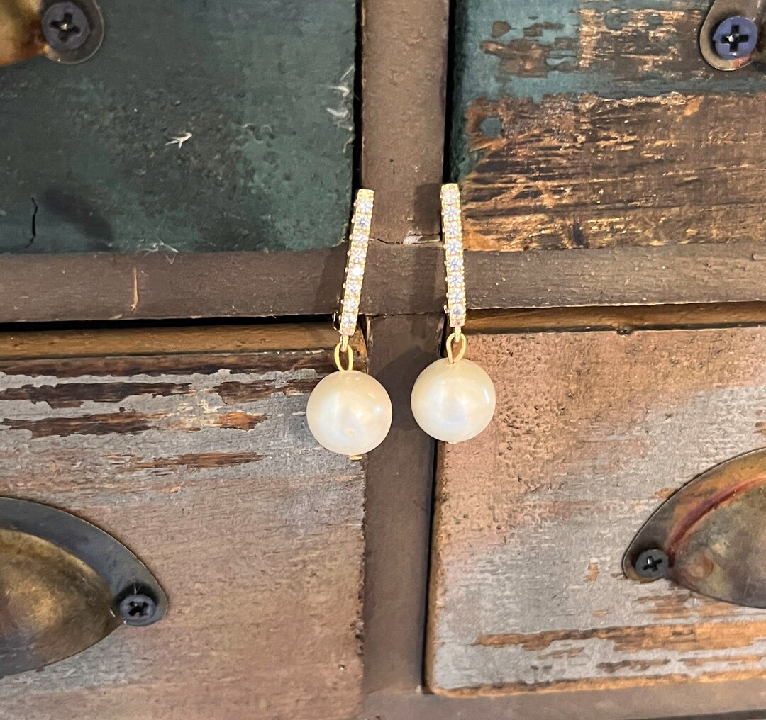 Freshwater Pearl Earrings, Genuine White AA Pearl Earrings, Shimmery ...