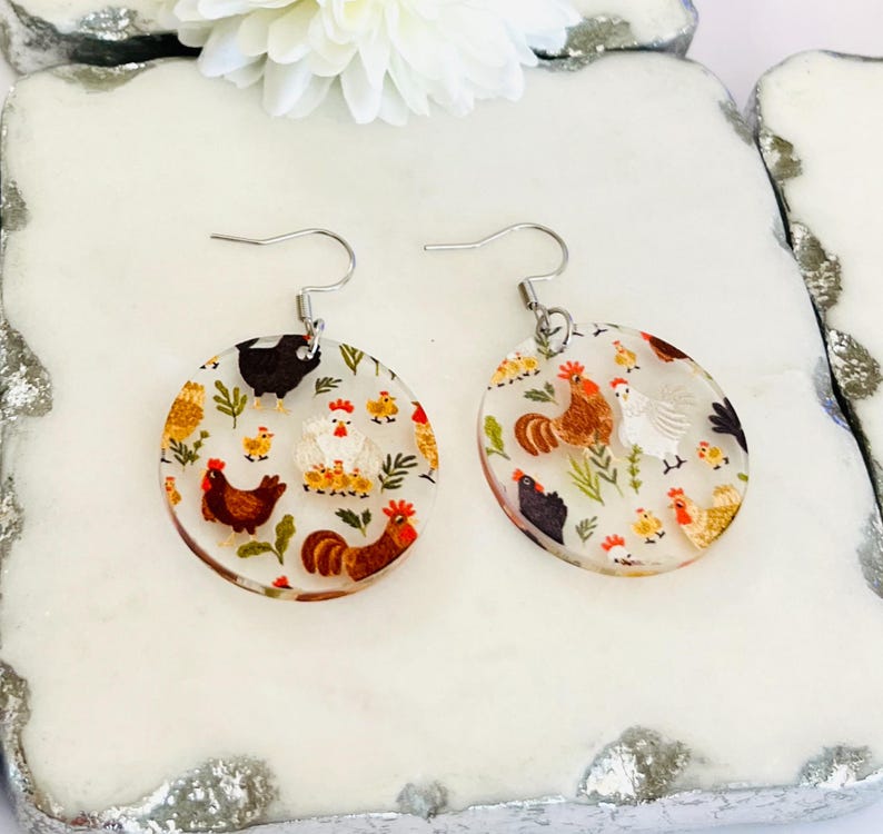 Chicken Earrings, Barnyard Animal Earrings, Modern Statement Earrings ...