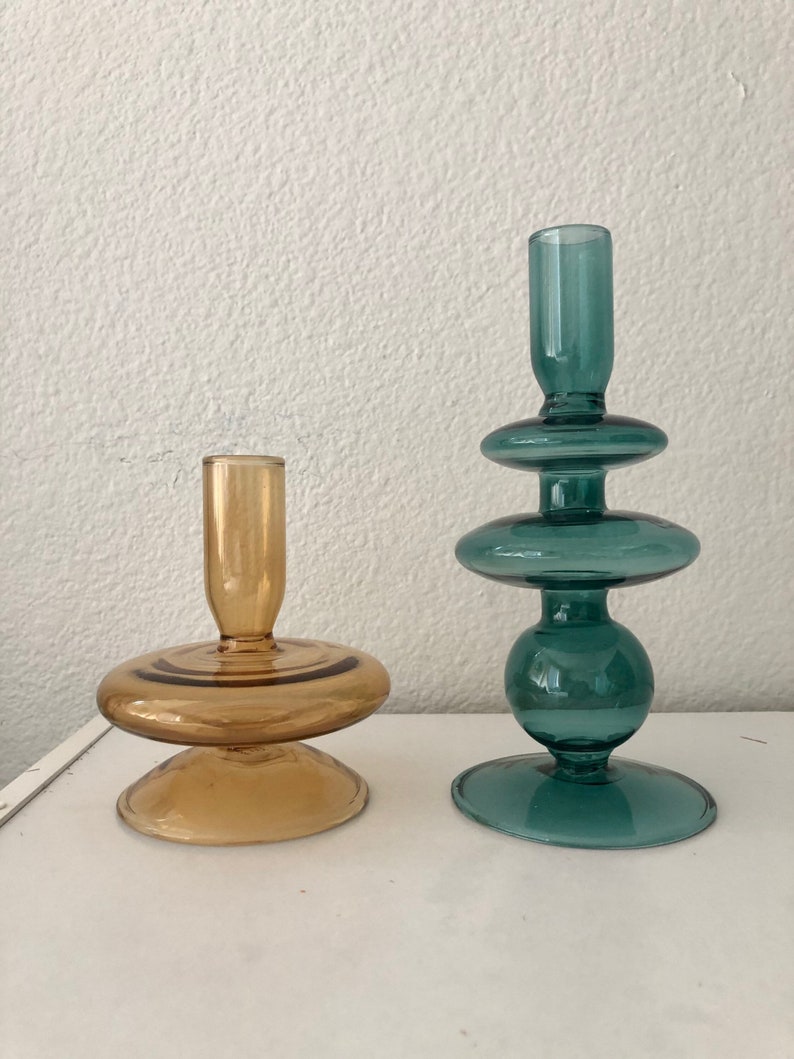 Mod Blue and Orange Taper Candle Stick Holders or Bud Vase - Etsy