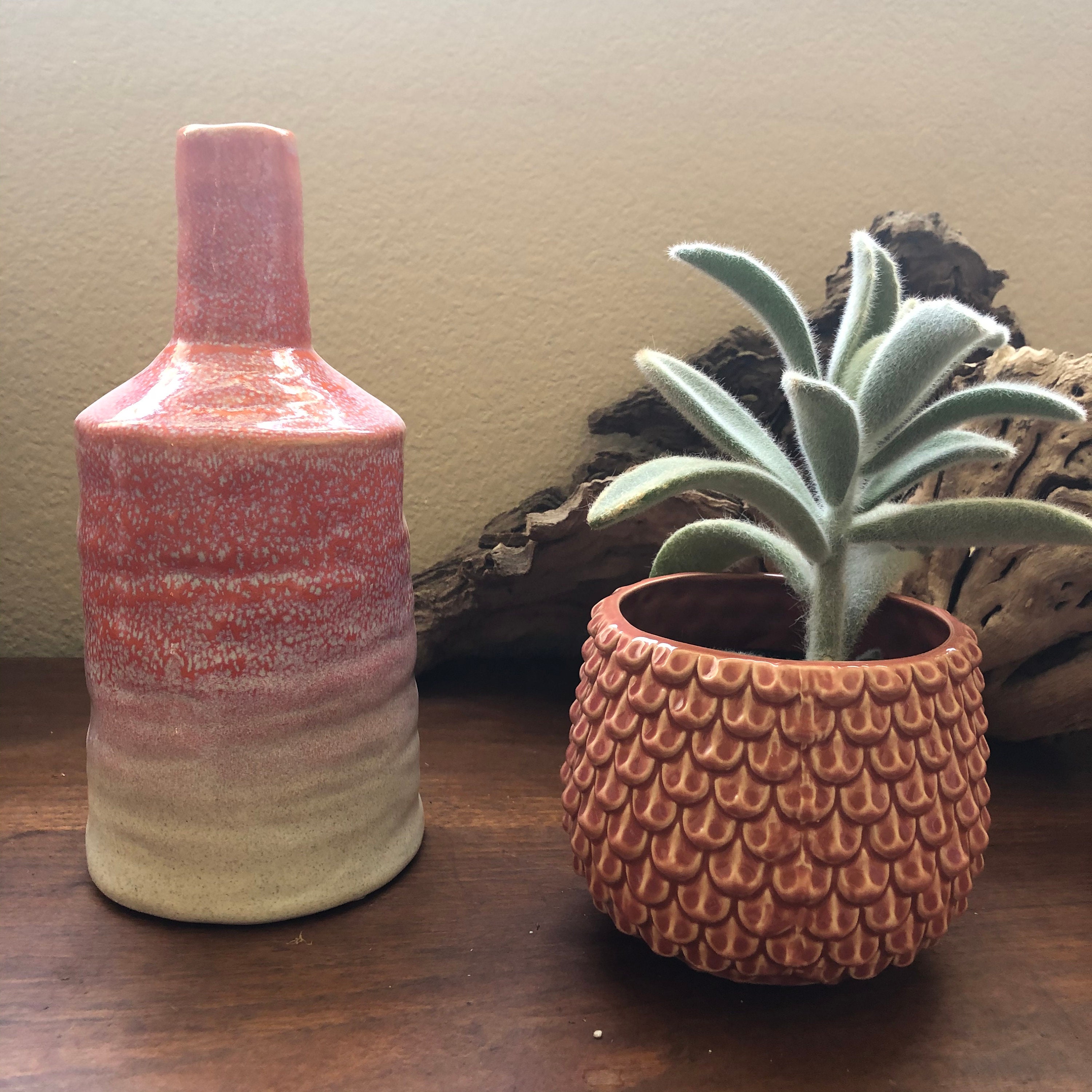 Peach colored fish scale flower pots 5 1/4 inch diameter by 4 | Etsy