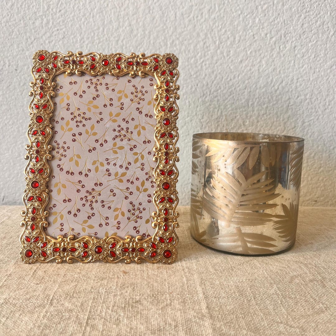 Vintage 7x5” Frame With Pearl and Rhinestone Detail Holds a 4x5 1/2 ...