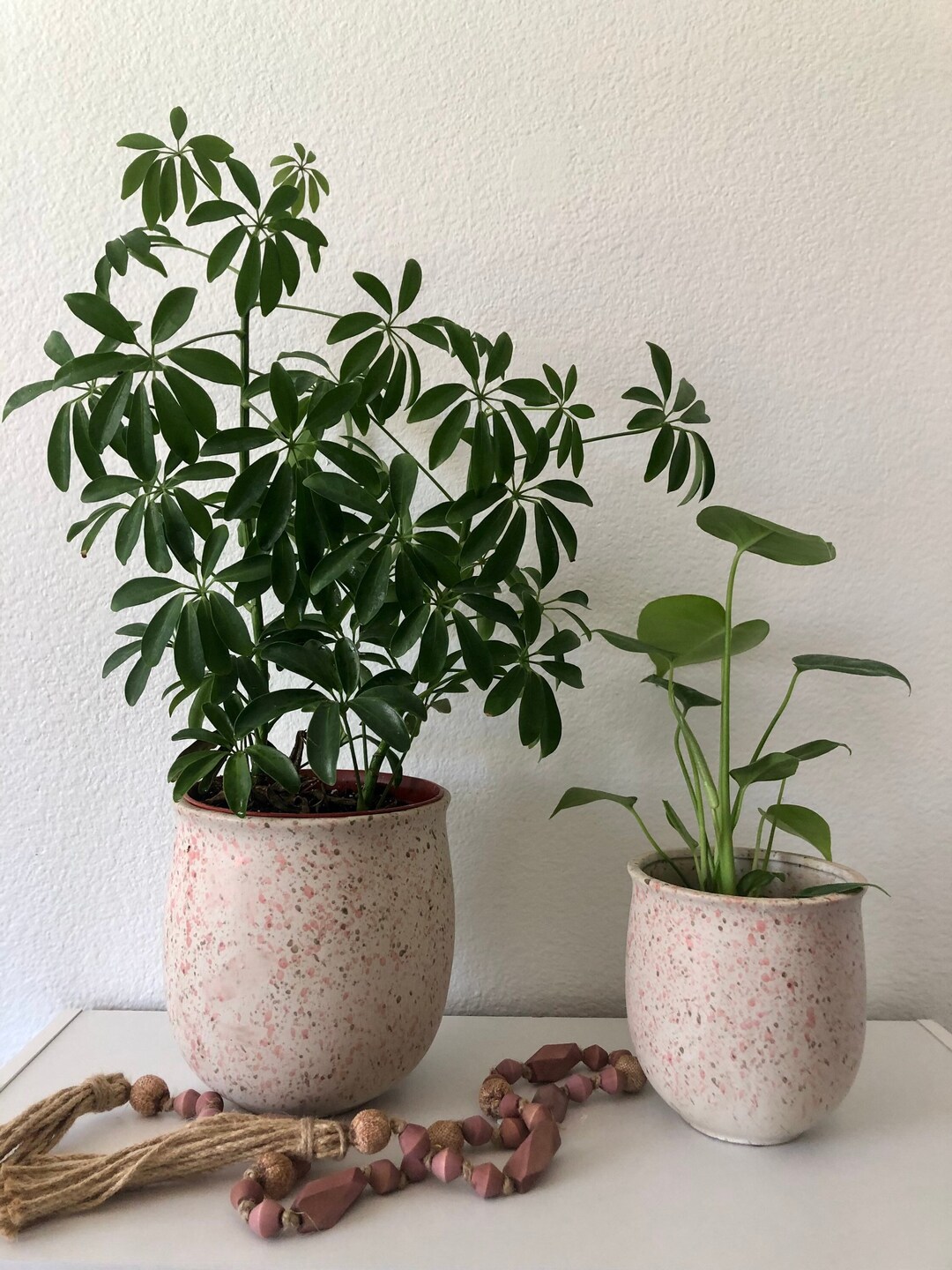 Beige Ceramic Planter With Blush Tones Paint Splatter. Comes in 2 Sizes ...