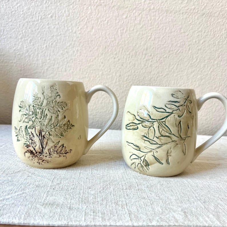 Botanical Ceramic Mug Cream With Debossed Botanical Leafs Print, 4 ...