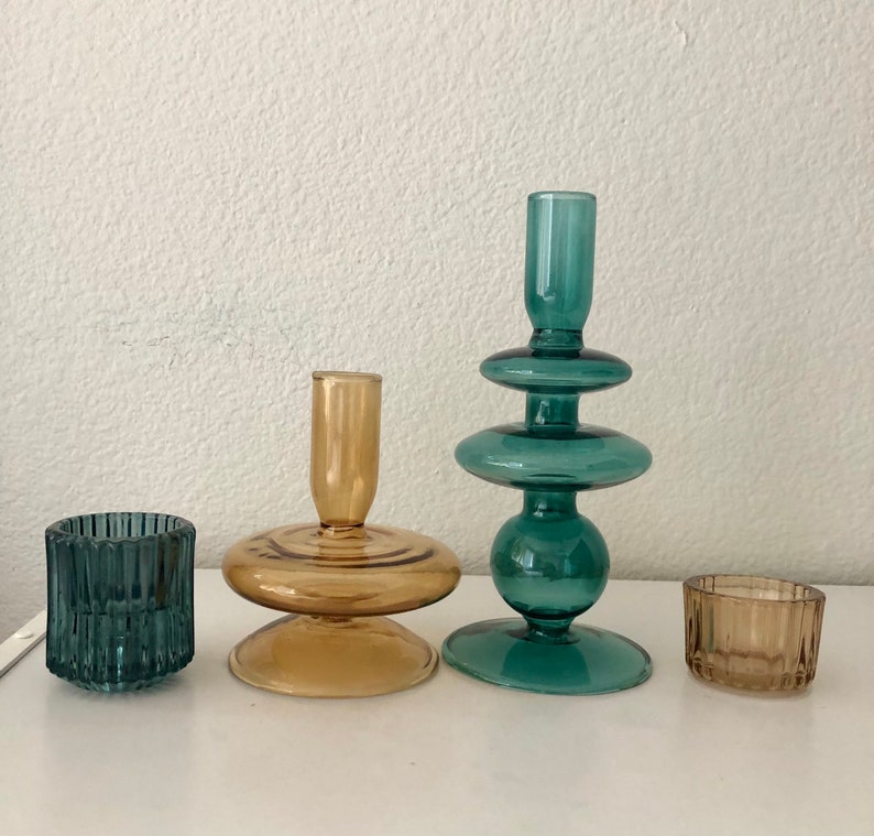 Mod Blue and Orange Taper Candle Stick Holders or Bud Vase - Etsy