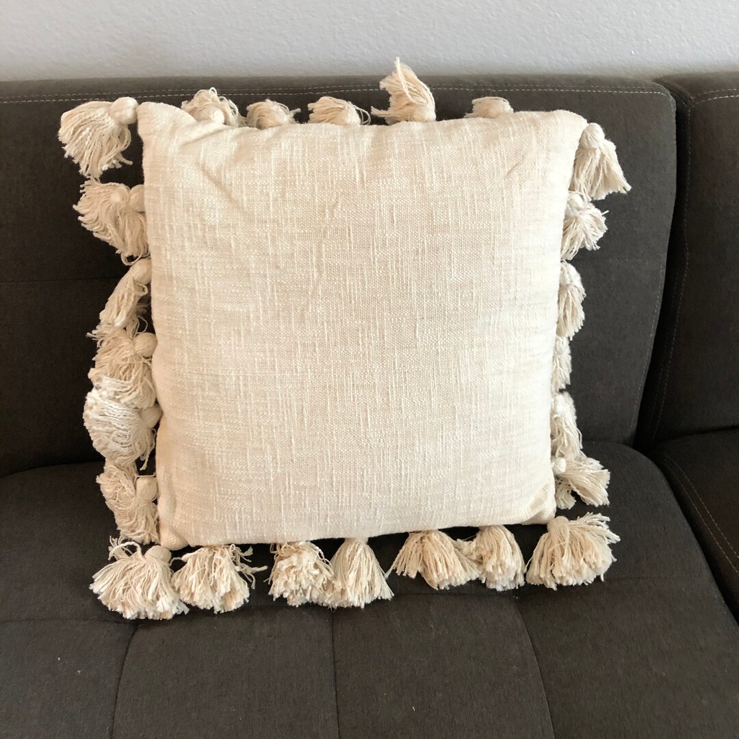 Cream Colored Cotton Pillow With Tassels 18 Squared - Etsy